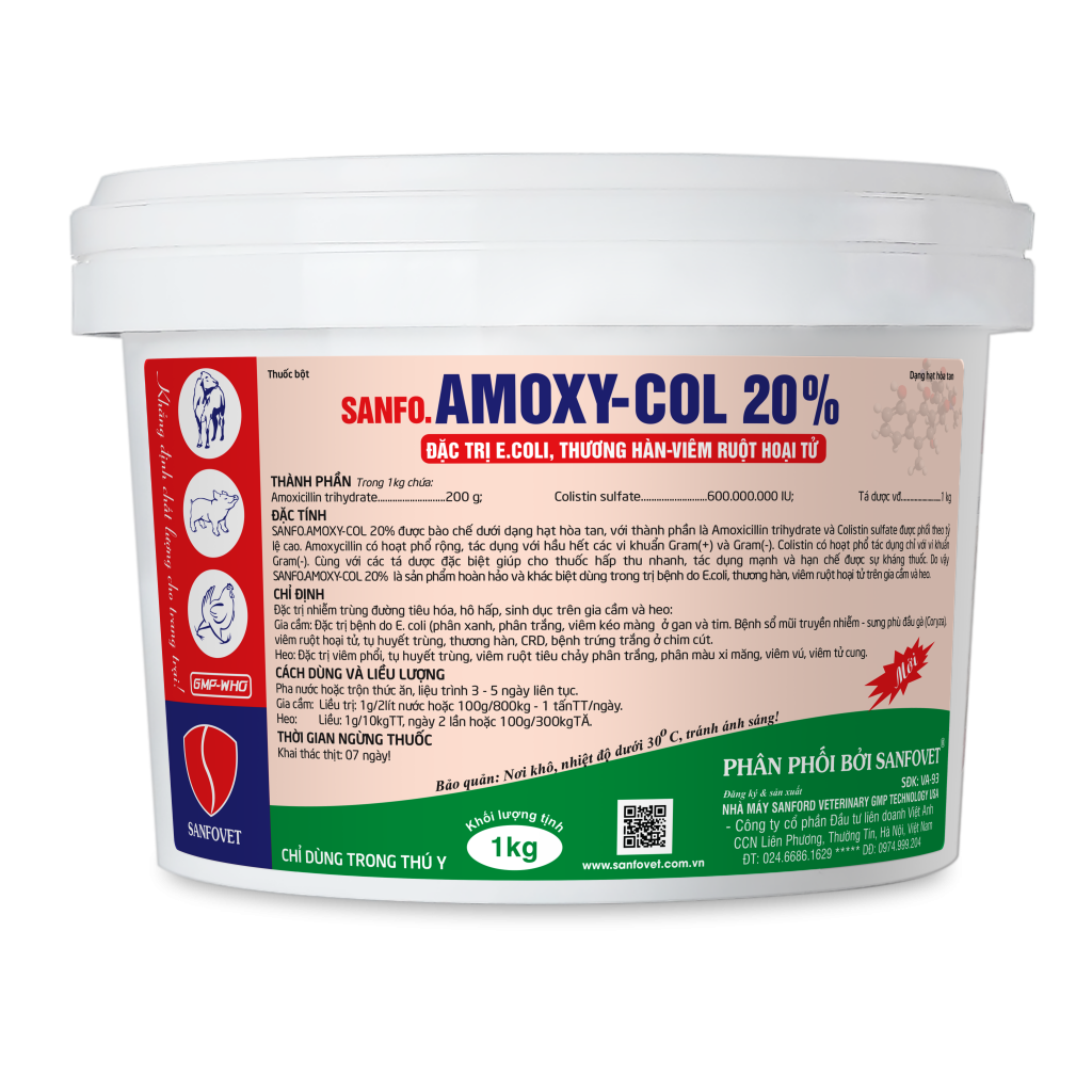 THUỐC THÚ Y SANFO.AMOXY-COL 20% - THUỐC THÚ Y TRANG TRẠI - TECHNOLOGY USA