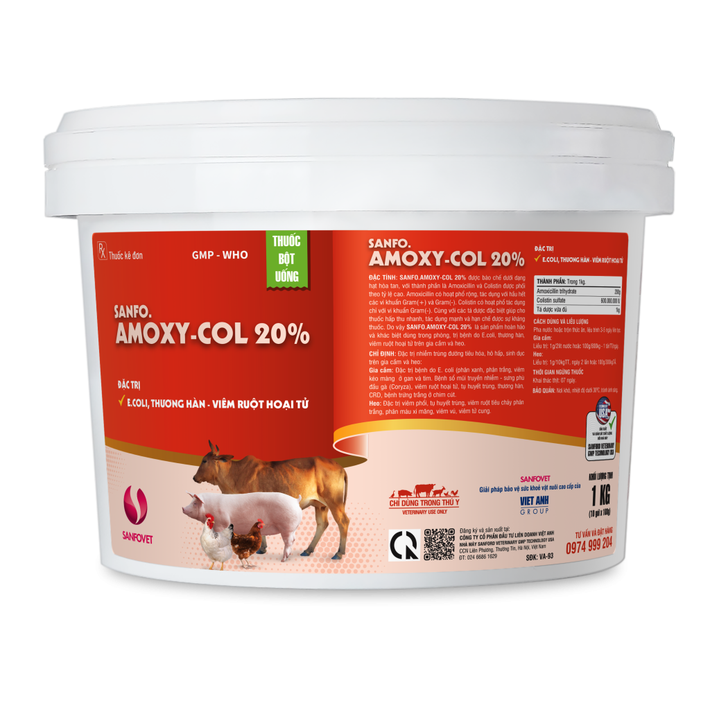 THUỐC THÚ Y SANFO.AMOXY-COL 20% - THUỐC THÚ Y TRANG TRẠI - TECHNOLOGY USA